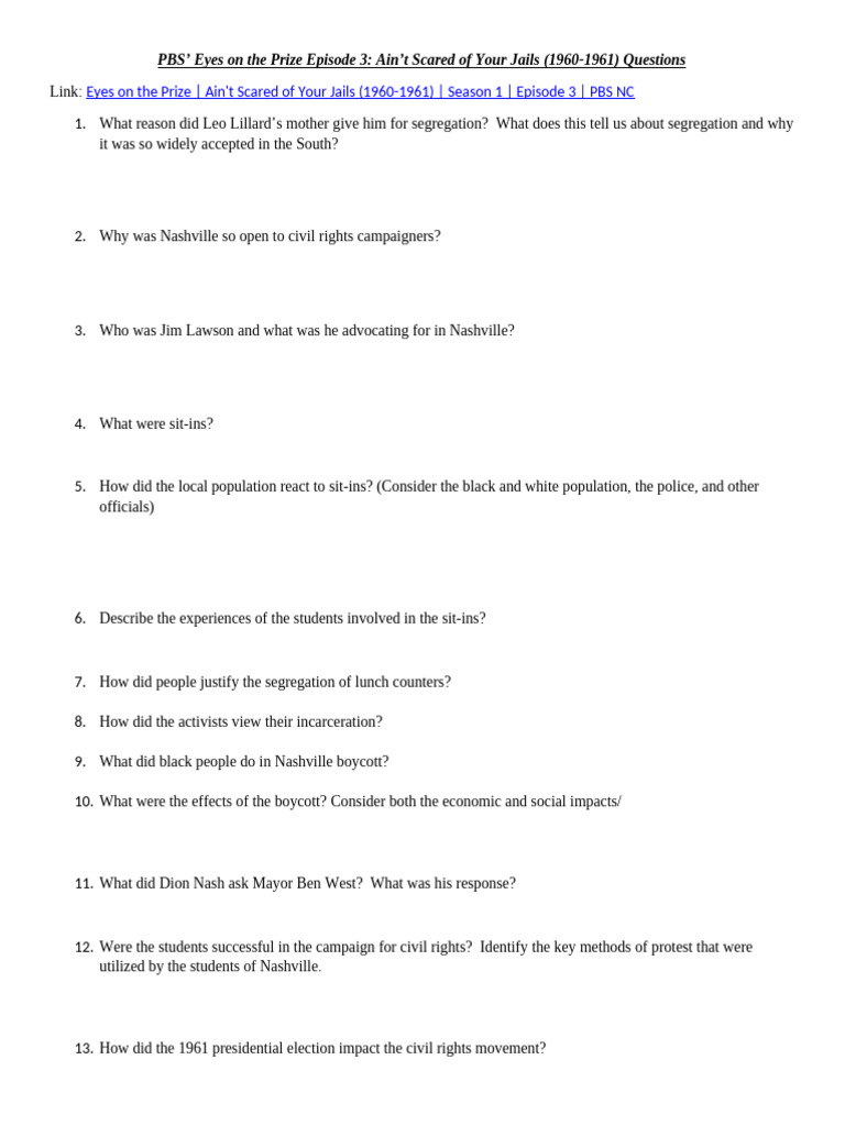03 - PBS Eyes On The Prize Ep 3 Aint Scared of Your Jails 1960-1961 | PDF