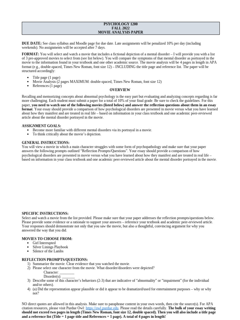 Movie Analysis of Mental Disorders | PDF | Mental Disorder | Academic ...