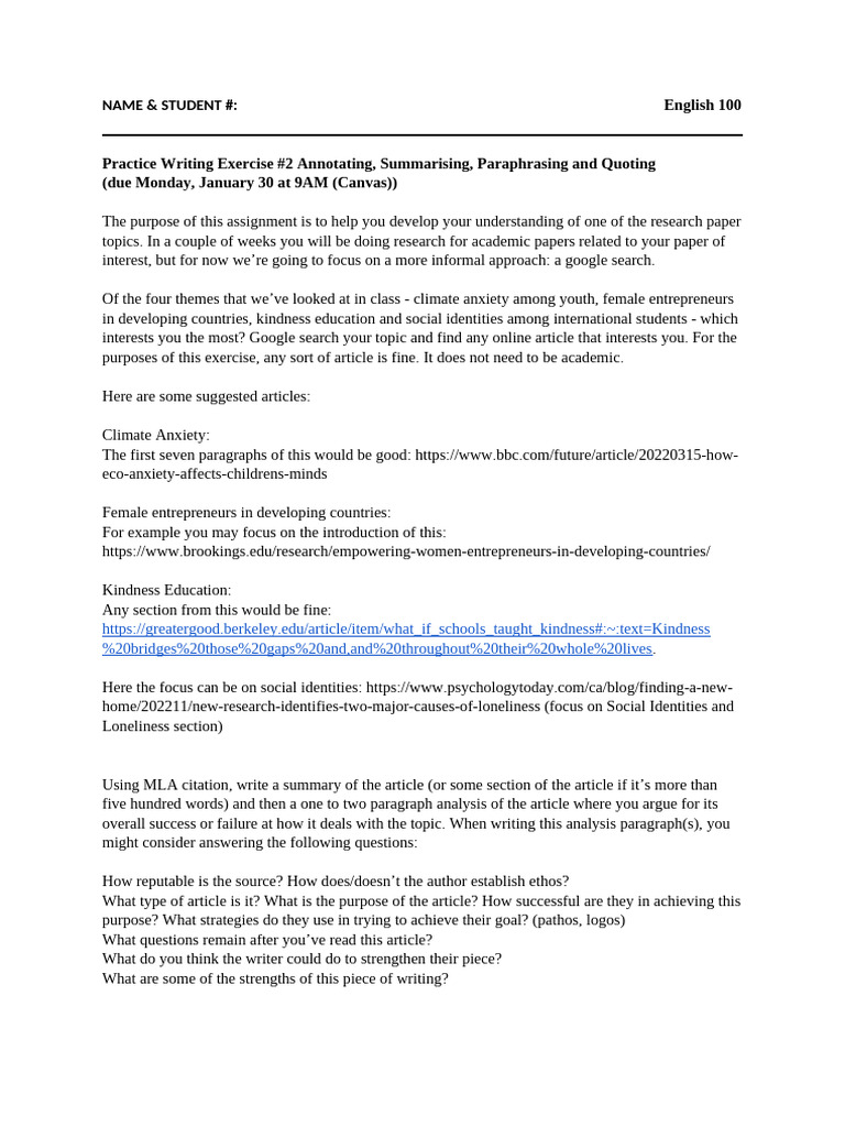 English 100 Writing Exercise Guide | PDF | Linguistics | Human ...