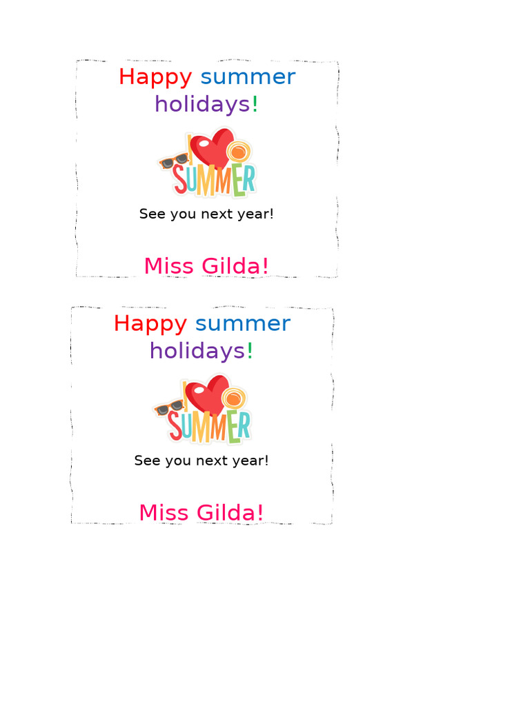 Summer Holiday Message from Miss Gilda | PDF
