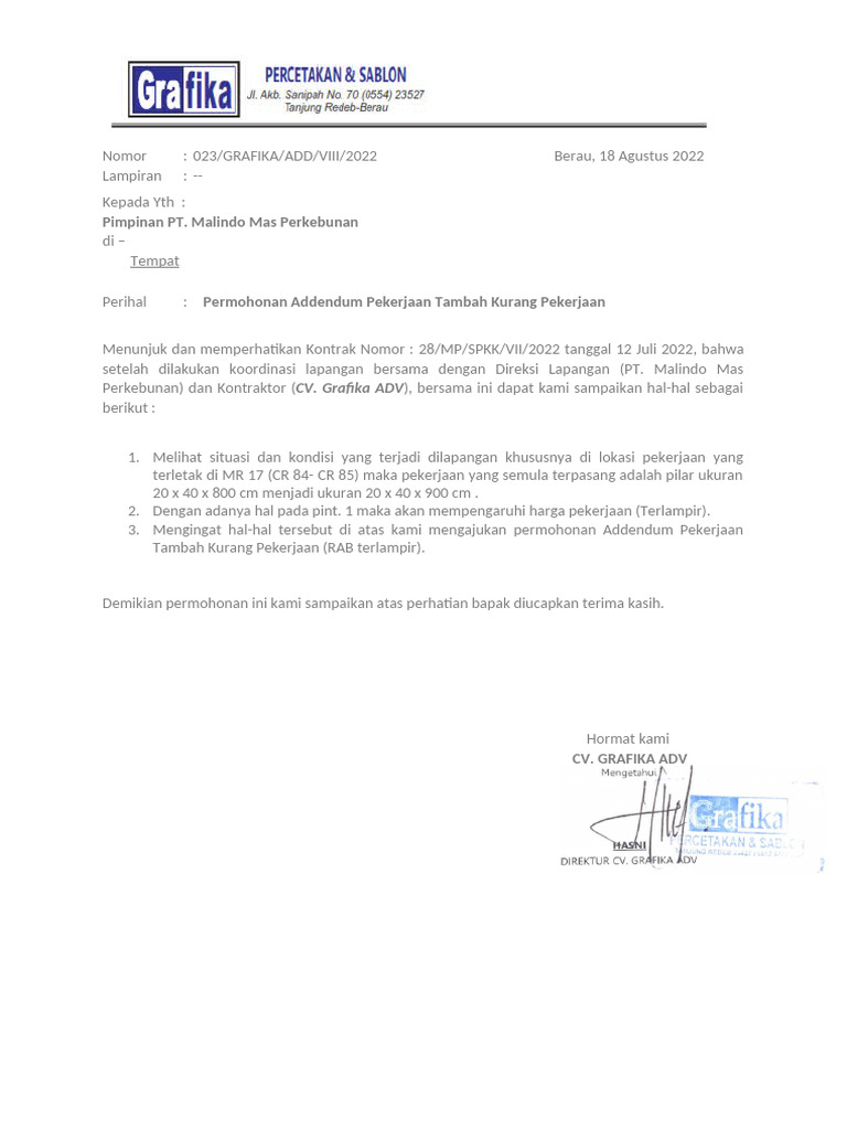 1.1 Surat Addendum ke 2 | PDF