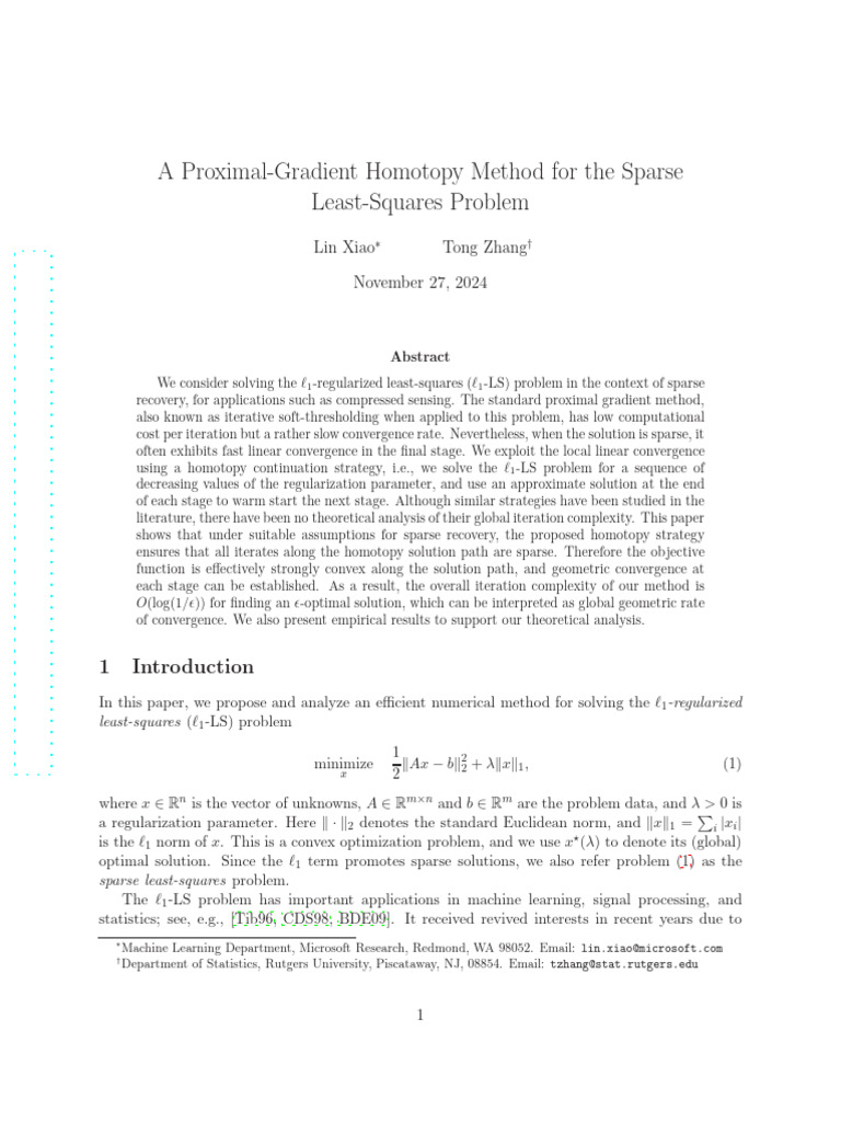 A Proximal-Gradient Homotopy Method For The Sparse Least-Squares Problem | PDF | Least Squares ...