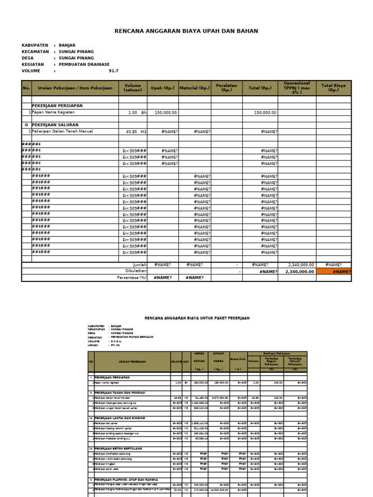 RAB - Drainase RT. 1 - Revisi 01 | PDF