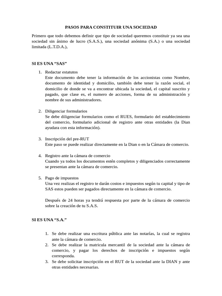 PASOS PARA CONSTITUIR UNA SOCIEDAD | PDF