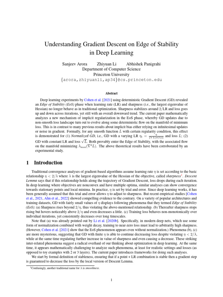 Understanding Gradient Descent On Edge of Stabilit | PDF | Stochastic Differential Equation ...