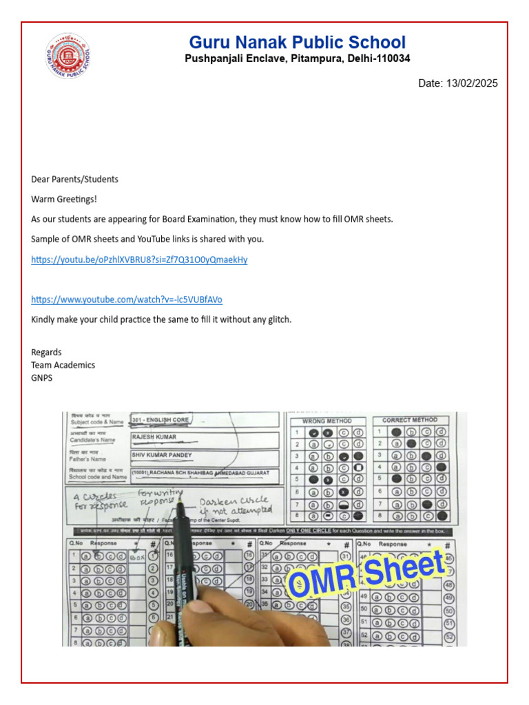 OMR Sheet Filling Guide for Students | PDF