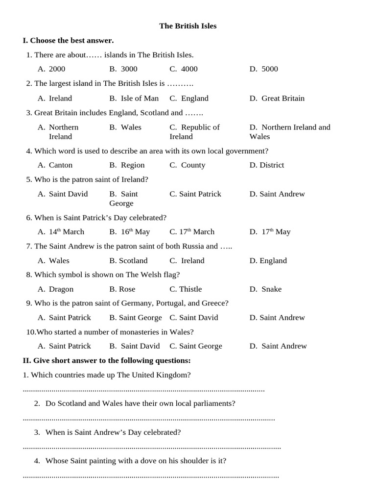 British Isles Worksheet Activities | PDF | Wales | British Isles