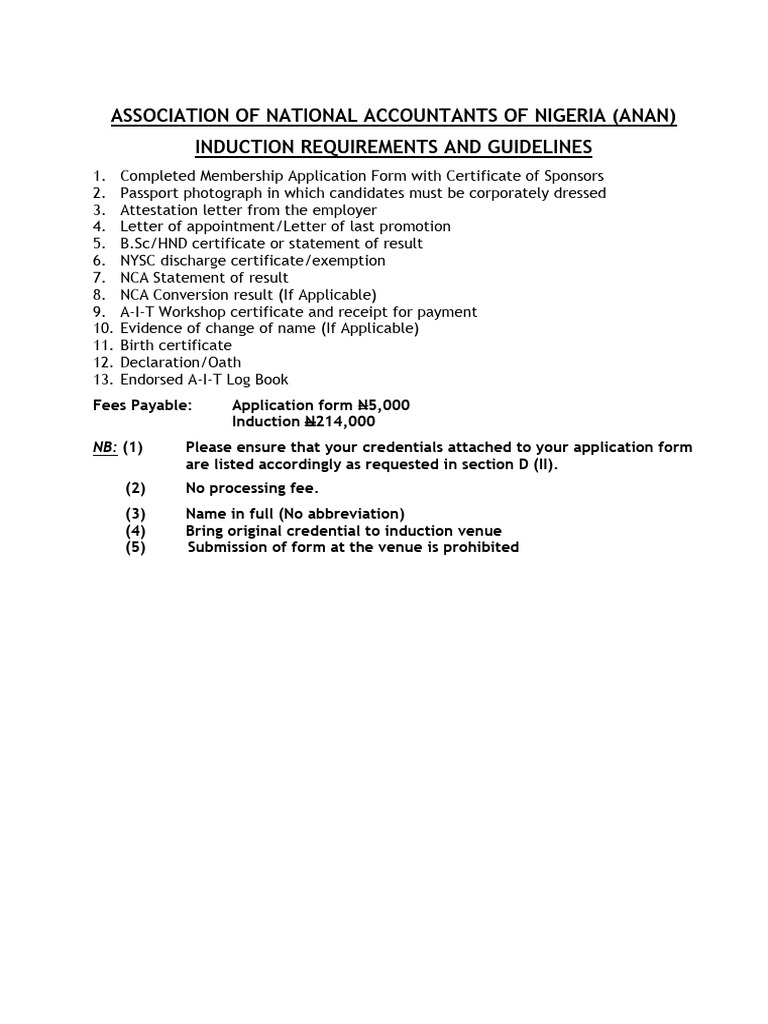 Requirements For Induction | PDF