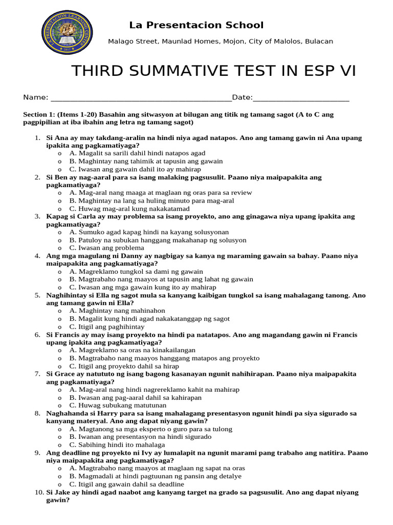 ESP6 3rd Summative | PDF
