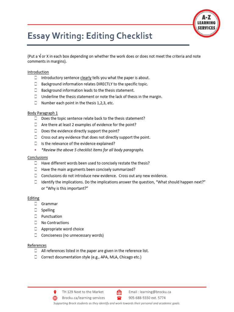 Checklist for Editing Essays | PDF