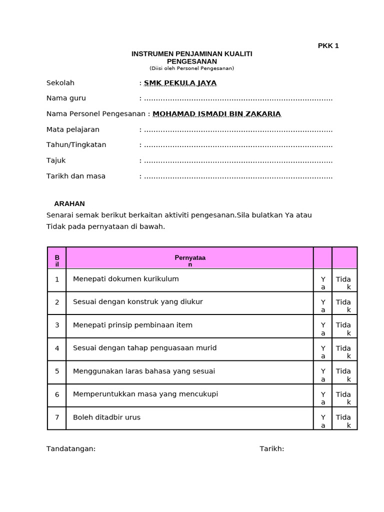 Borang 4P PBD PENGESANAN | PDF