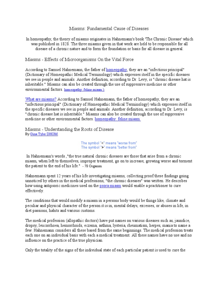 Understanding Miasms - The Root Causes of Disease | PDF | Homeopathy ...