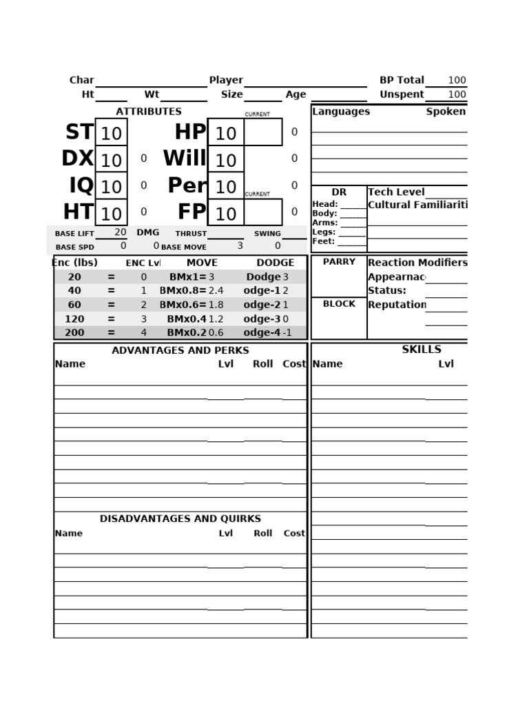 TEMPLATE Character Sheet | PDF | Entertainment | Game Rules