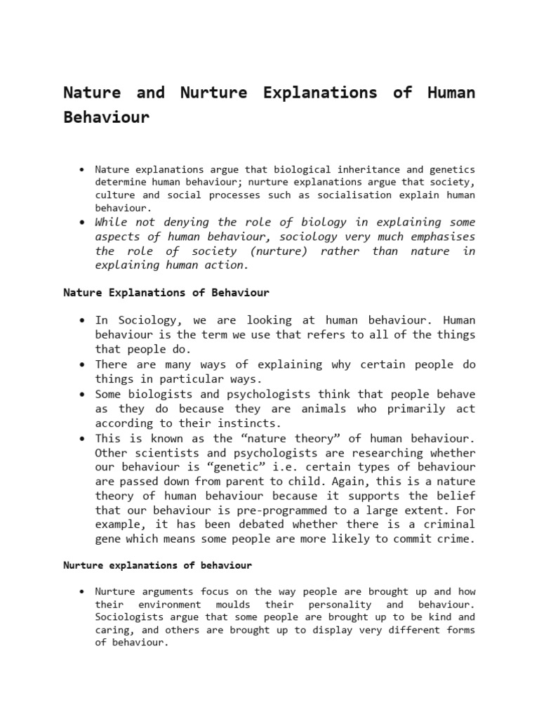 Nurture or Nature Notes | PDF | Nature Versus Nurture | Human Behavior
