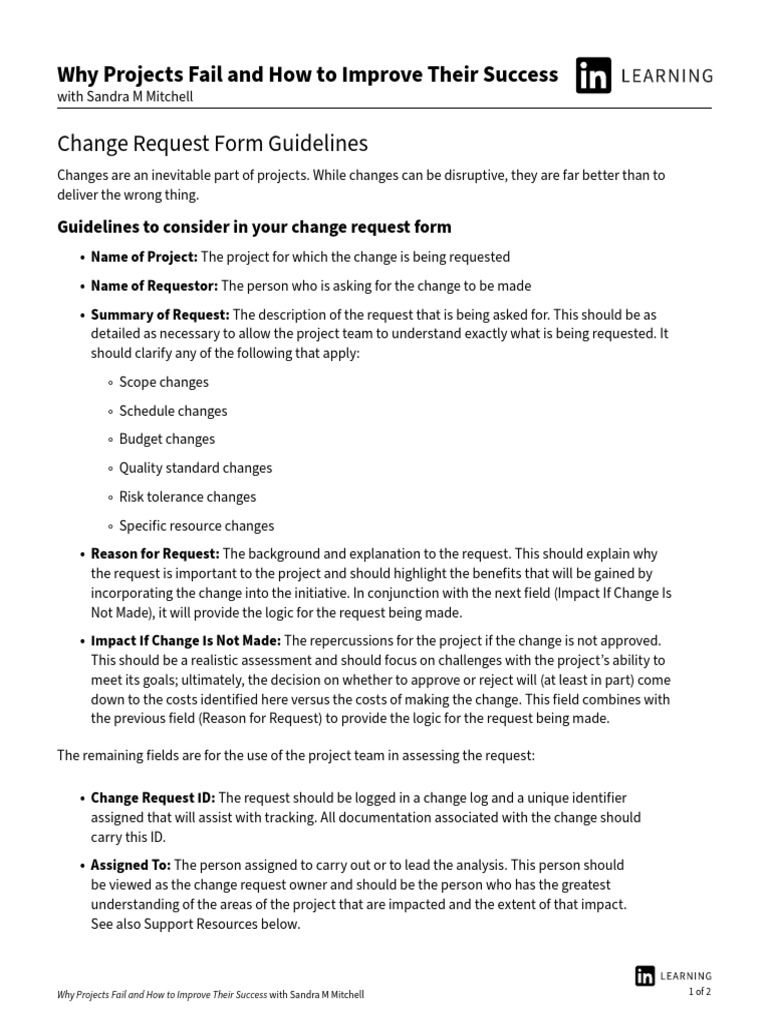 Change Request Form Guidelines | PDF | Risk
