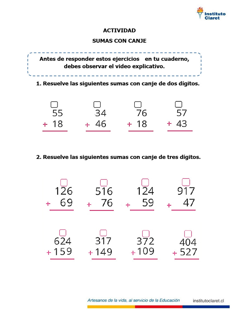 Sumas con Canje: Ejercicios y Problemas | PDF