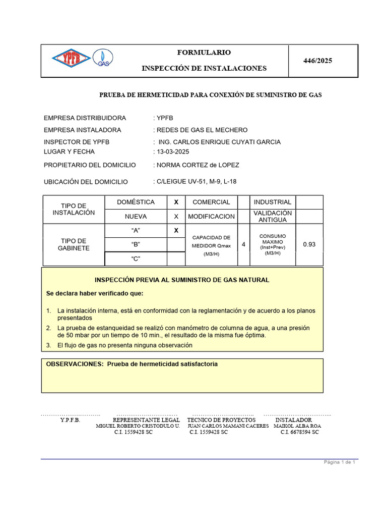 Inspección de Hermeticidad de Gas 2025 | PDF