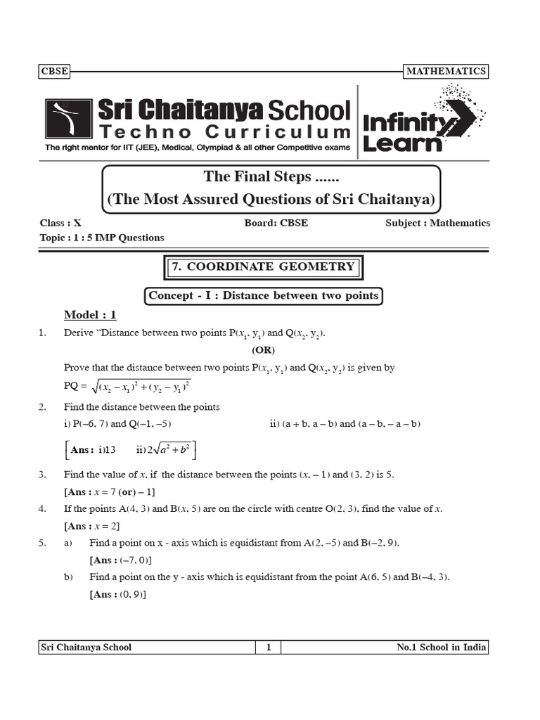 Class 10 Coordinate Geometry Key Questions | PDF | Triangle | Area
