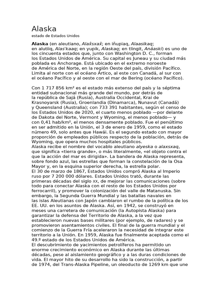 Geografía y Población de Alaska | PDF | Alaska | Condado (Estados Unidos)