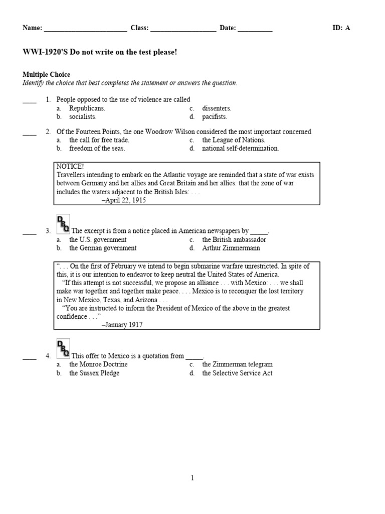 Kami Export - Wwi-20's Test PDF | PDF | World War I