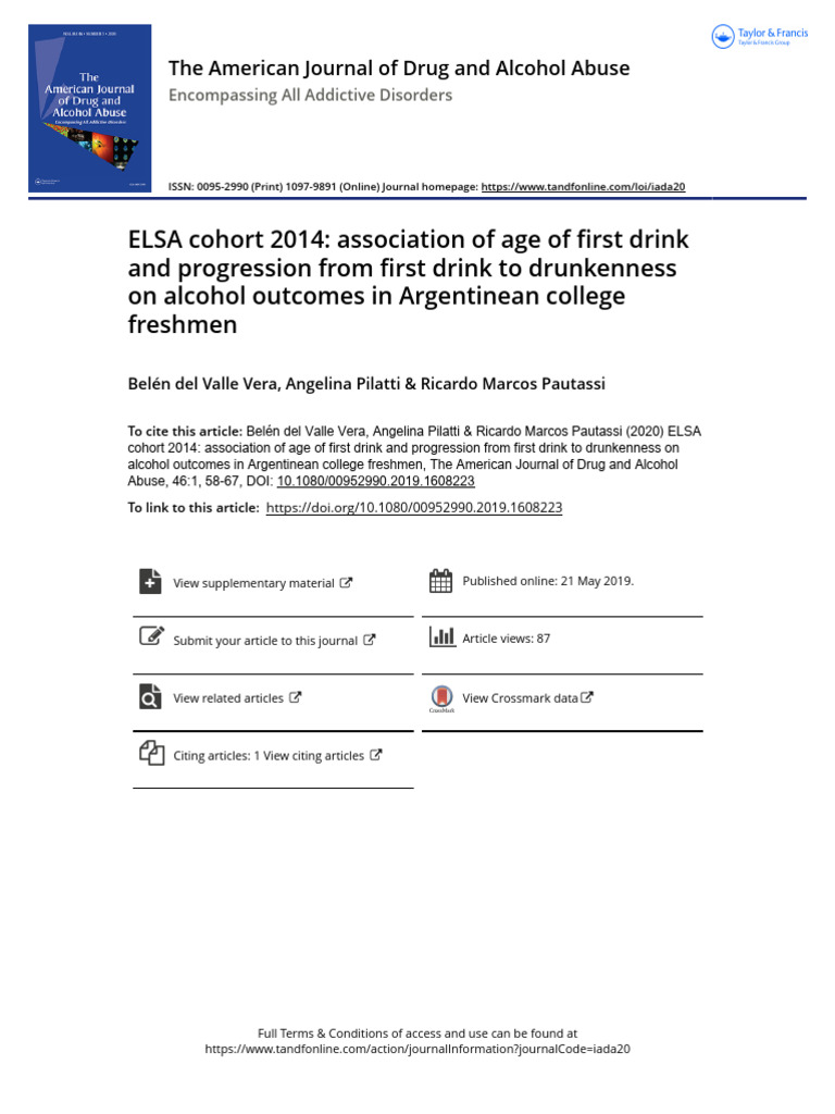 Vera et al 2020 ELSA cohort 2014 association of age of first drink and ...