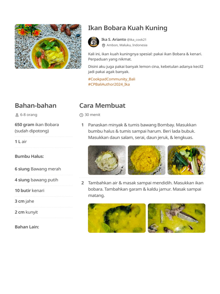 Resep Ikan Bobara Kuah Kuning Oleh Ika S. Arianto - Cookpad | PDF