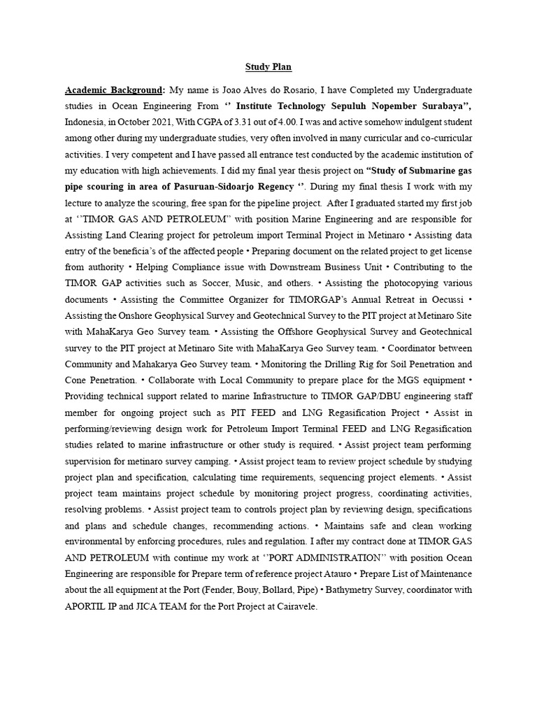 Study Plan - Joao Alves Do Rosario | PDF | Knowledge | Geotechnical Engineering