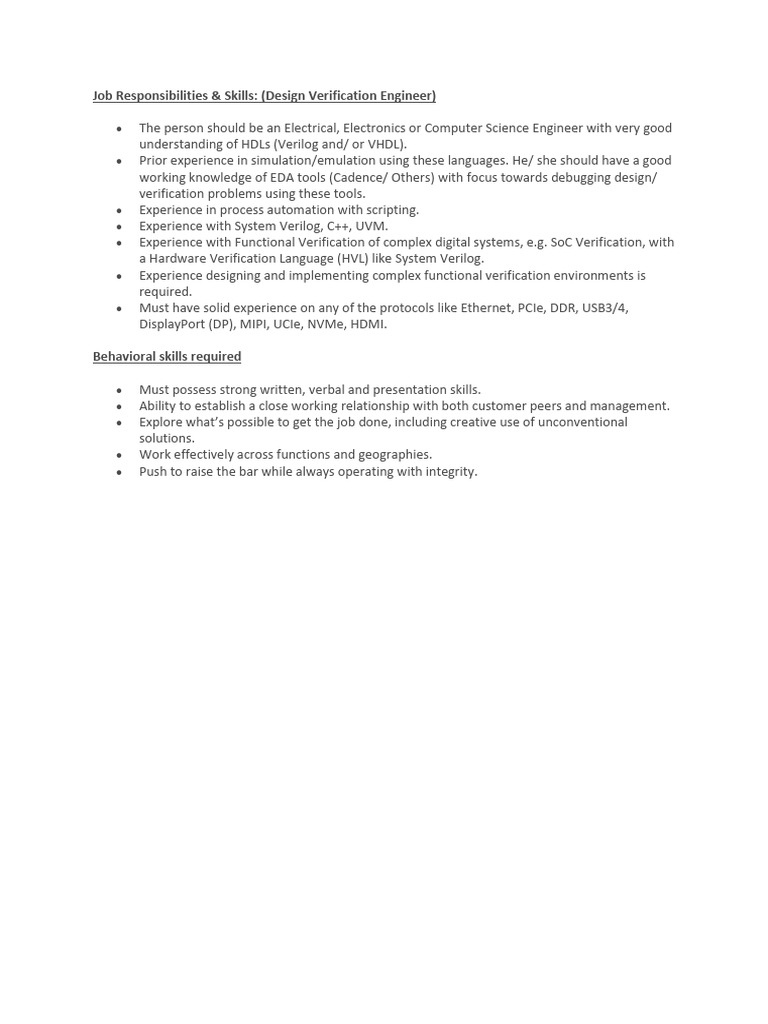 Design Verification Engineer Role at Cadence | PDF