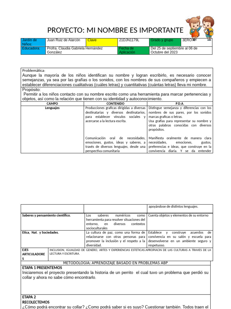 PROYECTO Mi nombre es importante gaby | PDF