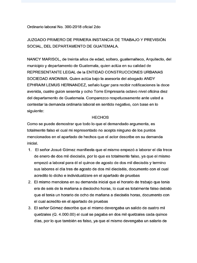 CONTESTACION DE DEMANDA LABORAL. | PDF