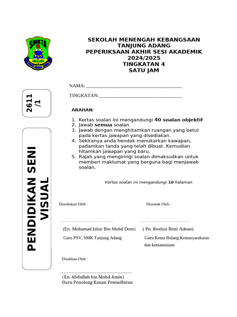 COVER KERTAS 1 TINGKATAN 4 | PDF