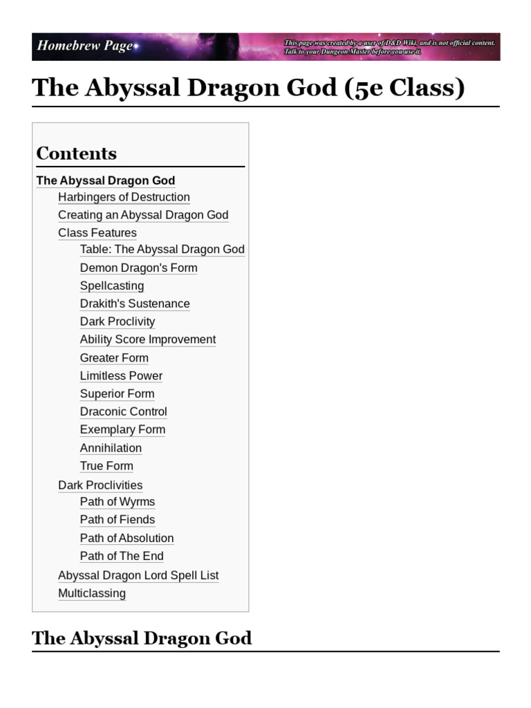 Abyssal Dragon God Class Guide | PDF