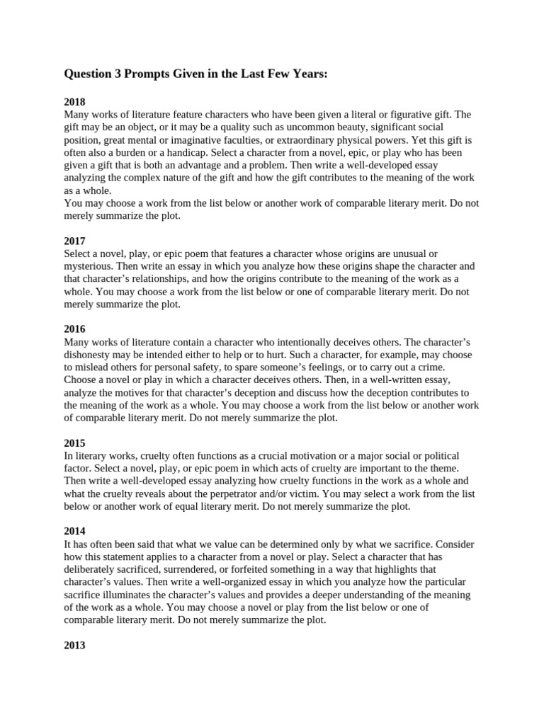 Ap Lit Question 3 Prompts Given in The Last Few Years | PDF | The ...