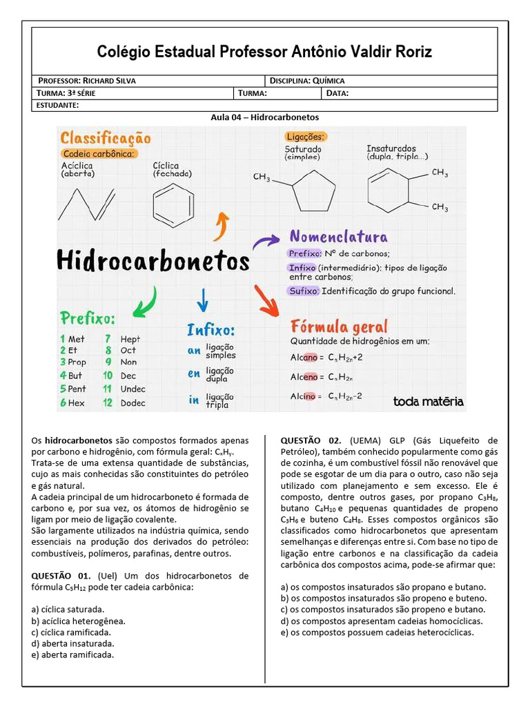 3SER.ativ.02.Hidrocarbonetos | PDF | Gás liquefeito de petróleo | Alceno