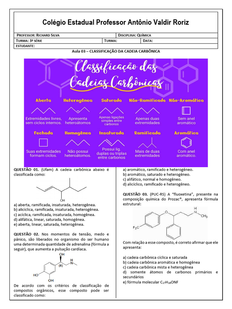 3SER.ATIV.01.CADEIA.CARBONICA | PDF | Aromaticidade | Química