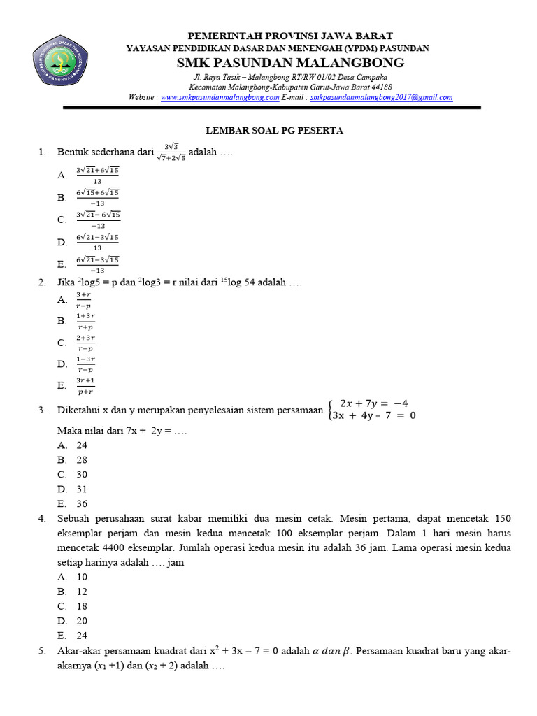 Asaj Lembar Soal Mtk | PDF