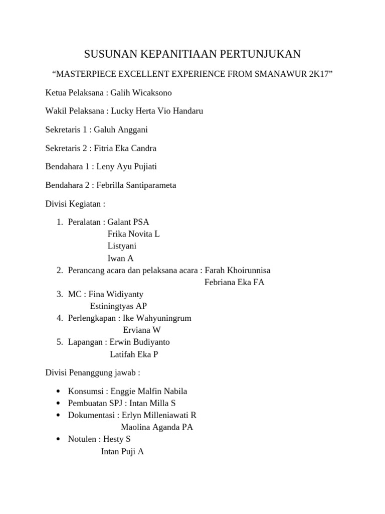 Susunan Kepanitiaan Pertunjukan | PDF