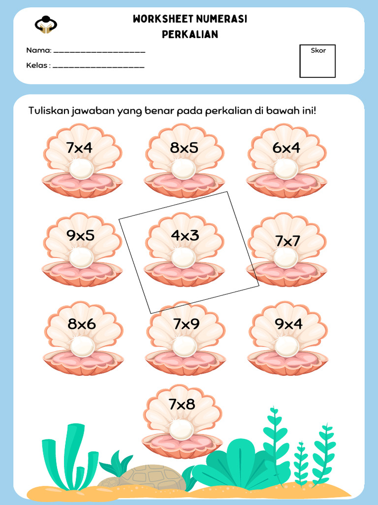 Blue Illustrative Multiplication Math Worksheet (21.5 x 33 Cm)_20250217_095230_0000 | PDF