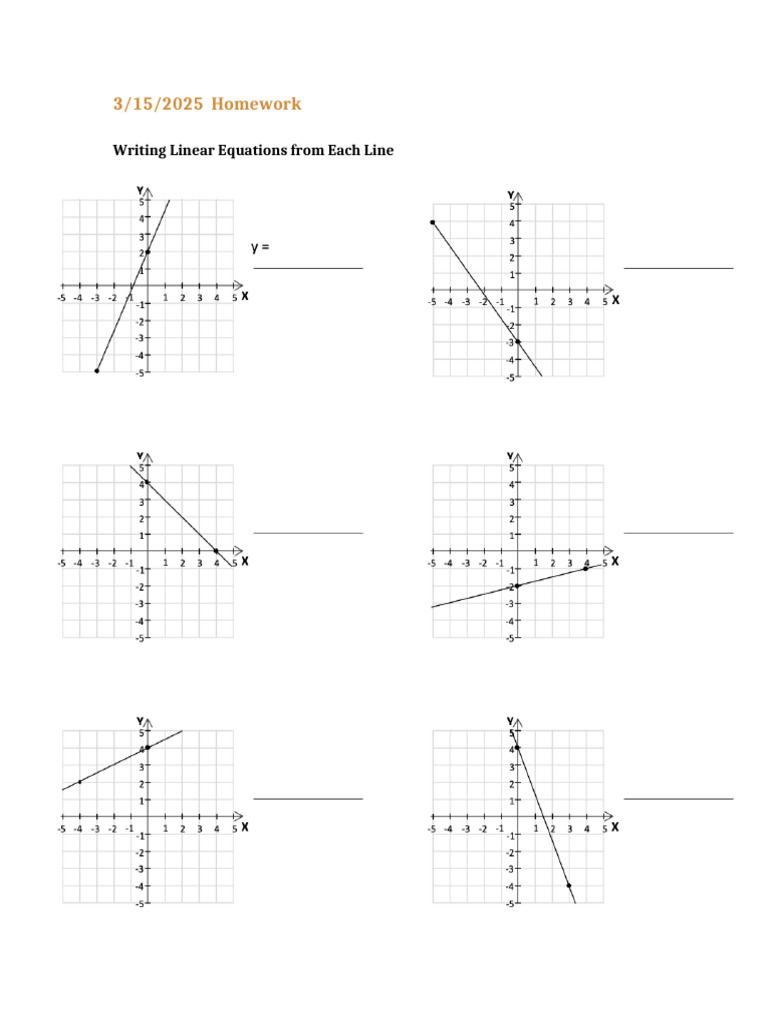 Graphing Linear Equations Homework | PDF