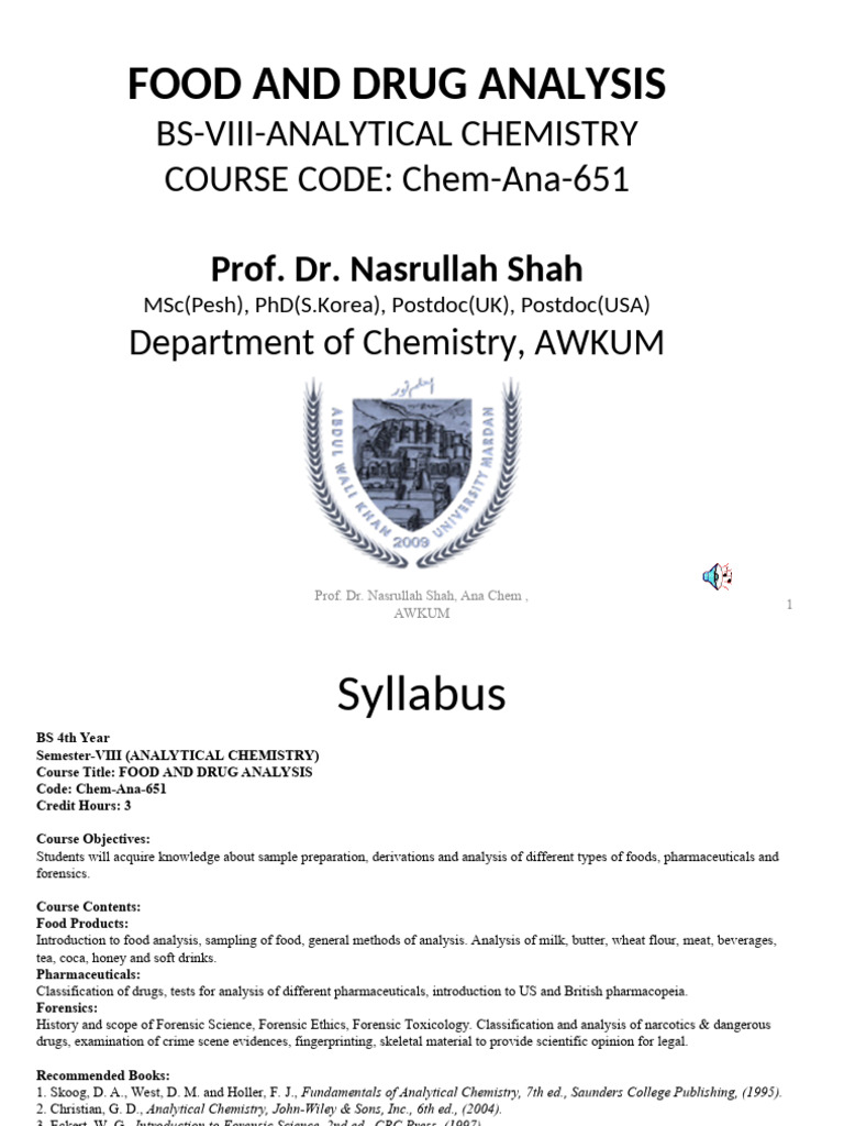 1 - Introduction To Food Analysis.. | PDF | Drugs | Chemistry
