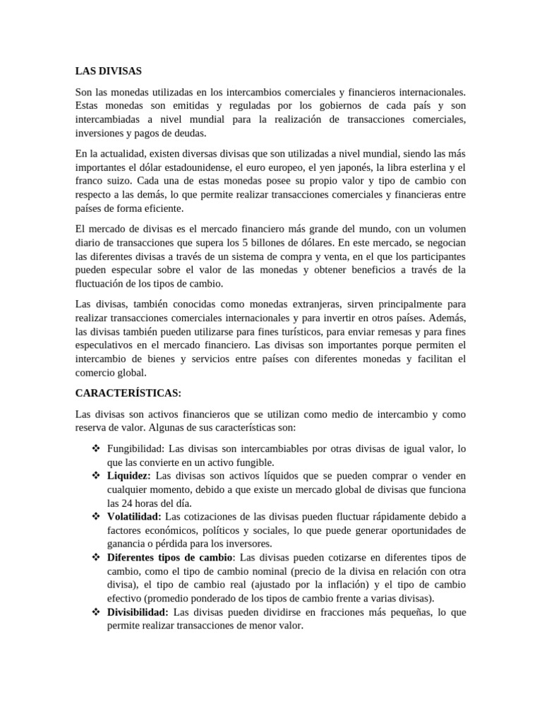 Importancia de las Divisas en el Comercio | PDF | Moneda | Tipo de cambio