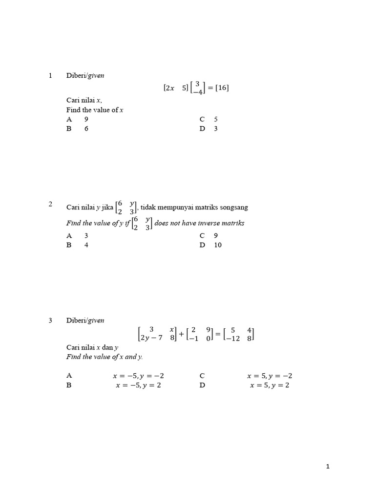 MATRIKS @PPDKMY - 19 JULAI 2024 | PDF | Algebra | Linear Algebra