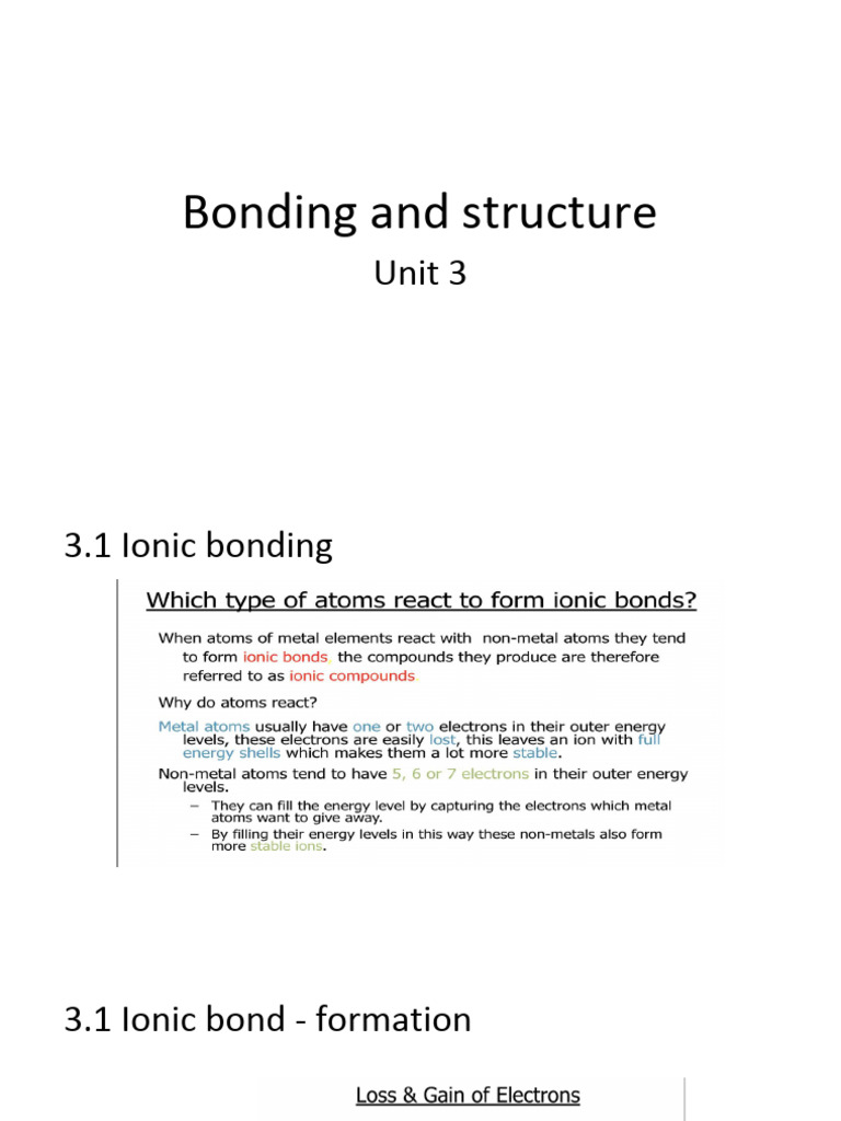 IGCSE 9 Unit 3 Bonding and Structure | PDF | Ion | Chemical Bond