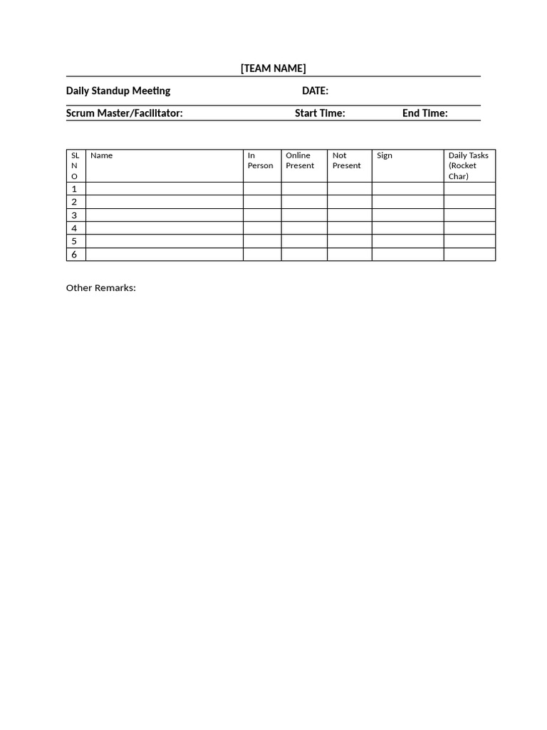 Daily Standup Meeting Template | PDF