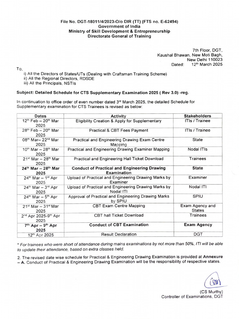 CTS Supplementary Revised Schedule 12mar 2025 | PDF | Career And Technical Education ...