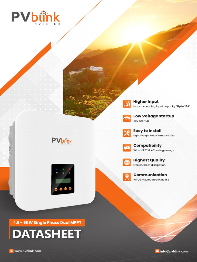 4.6 6KW Single Phase Dual MPPT On Grid Inverter Datasheet | PDF