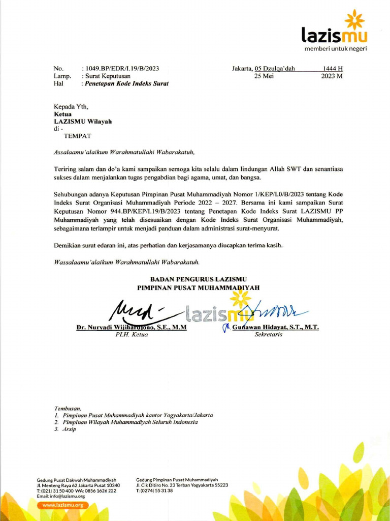 1049.BP Penetapan Kode Indeks Surat Lazismu Wilayah | PDF