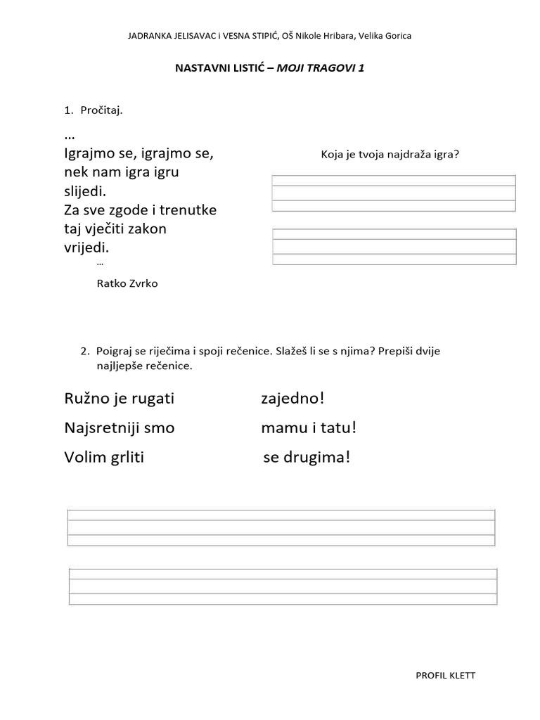 Nastavni Listic 17 Moji Tragovi 1 | PDF