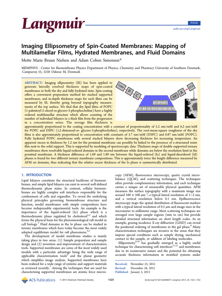 Simonsen Nielsen 2013 Imaging Ellipsometry of Spin Coated Membranes ...
