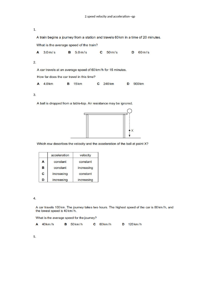 2.speed Velocity and Acceleration - QP | PDF